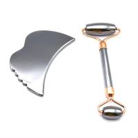 China Skin Care Tools Energy Stone Guasha Massager for Face Eyes Neck Finger 5.5*14 cm Silver Terahertz Face Roller Gua Sha Set for sale