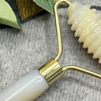 China Customer Logo 100% Natural Gray Agate Roller Jadeite Crystal Beauty Container Massage Stick Facial Health Care Equipment for sale