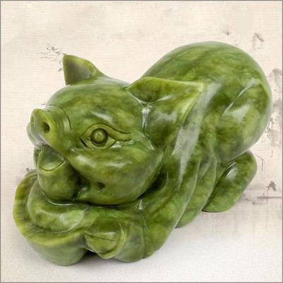 China Auspicious Jade Feng Shui Pig Natural Carving Pig Statue Animals for Harmony and Balance for sale