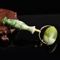 China Green Xiuyan Jade Face Roller Gua Sha Welded Metal Jade Massage Roller for Beauty Tools Facial Massager for sale