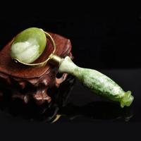 China Green Xiuyan Jade Face Roller Gua Sha Welded Metal Jade Massage Roller for Beauty Tools Facial Massager for sale