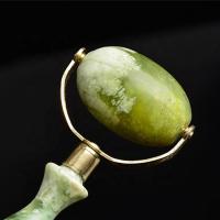 China Green Xiuyan Jade Face Roller Gua Sha Welded Metal Jade Massage Roller for Beauty Tools Facial Massager for sale