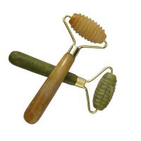 China Green Natural Spiked Gemstone Jade Guasha Rollers for Face Massage Personalized Beauty Personalized Massage Packaging for sale