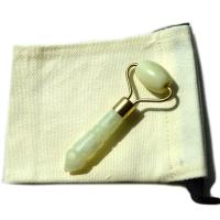 China Silver Mini Jade Stone Face Roller for Eye and Face Anti Aging Massage Natural Green Jade Roller Facial Massager 110*55mm for sale