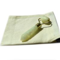 China Silver Mini Jade Stone Face Roller for Eye and Face Anti Aging Massage Natural Green Jade Roller Facial Massager 110*55mm for sale