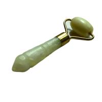 China Silver Mini Jade Stone Face Roller for Eye and Face Anti Aging Massage Natural Green Jade Roller Facial Massager 110*55mm for sale