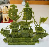 China Beautifully Carved Jade Boat for Home Decoration and Business Gift for sale