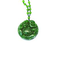 China Feng Shui Style Regional Feature Natural Green Large Jade Happy Buddha Pendant Necklace with Chains for sale