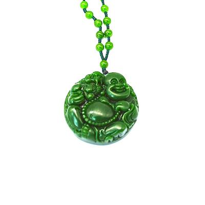 China Feng Shui Style Regional Feature Natural Green Large Jade Happy Buddha Pendant Necklace with Chains for sale