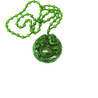 China Feng Shui Style Regional Feature Natural Green Large Jade Happy Buddha Pendant Necklace with Chains for sale