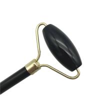 China 2024 Natural Black Obsidian Gua Sha Jade Facial Guasha Roller Massager for Face and Neck Care Beauty by Silver Metal for sale