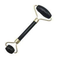 China 2024 Natural Black Obsidian Gua Sha Jade Facial Guasha Roller Massager for Face and Neck Care Beauty by Silver Metal for sale