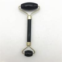 China 2024 Natural Black Obsidian Gua Sha Jade Facial Guasha Roller Massager for Face and Neck Care Beauty by Silver Metal for sale