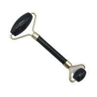 China 2024 Natural Black Obsidian Gua Sha Jade Facial Guasha Roller Massager for Face and Neck Care Beauty by Silver Metal for sale