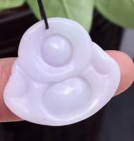 China Green Portable Natural Burma Purple Carved Jadeite Jade Laughing Buddha Pendant for Women and Children Natural Color for sale