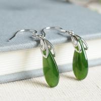 China 925 Sterling Silver Design Green Nephrite Jade Drop Earrings with Custom Logo Sublimation Printing for sale