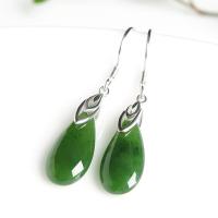 China 925 Sterling Silver Design Green Nephrite Jade Drop Earrings with Custom Logo Sublimation Printing for sale