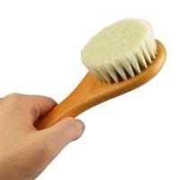 China Natural Soft Bristles Wool Dry Brush Wooden Handle Baby Hair Brush Custom LOGO Facial Body Cleaning Bath Tool for Skin Massage for sale