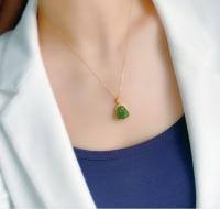 China 925 Silver Inlaid Green Nephrite Jade Laughing Buddha Necklace Pendant with Crystal Stones and Small Size for sale