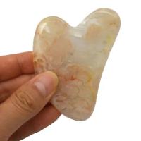 China Cherry Blossom Agate Heart Shape Gua Sha Board Skin Care Massage Tool for Infrared Physiotherapy for sale