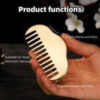 China Gold Fine-tooth Natural Brass Gua Sha Board Scalp Massage Comb Guasha Stone Head Massager Hair Health Care Beauty Tool Home for sale
