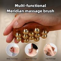 China Body Massage Equipment Household Handheld Brass Solid Wood Massage Gua Sha Tool Guasha Brush for Skin Care Spa Facial Lifting for sale