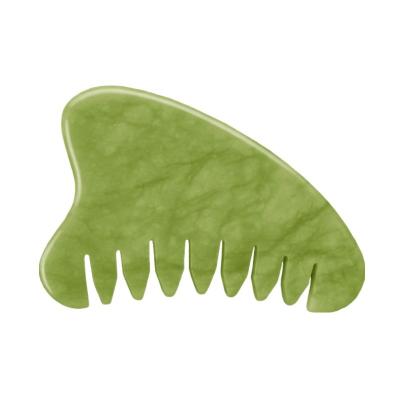 China Properties Head Massage Equipment Natural Green Jade Gua Sha Scalp Massager Lymphatic Massage Comb for Hair Health Care for sale