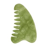 China Properties Head Massage Equipment Natural Green Jade Gua Sha Scalp Massager Lymphatic Massage Comb for Hair Health Care for sale