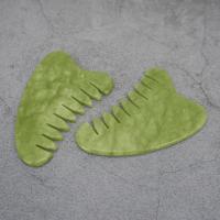 China Properties Head Massage Equipment Natural Green Jade Gua Sha Scalp Massager Lymphatic Massage Comb for Hair Health Care for sale