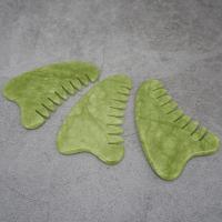 China Properties Head Massage Equipment Natural Green Jade Gua Sha Scalp Massager Lymphatic Massage Comb for Hair Health Care for sale