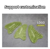 China Properties Head Massage Equipment Natural Green Jade Gua Sha Scalp Massager Lymphatic Massage Comb for Hair Health Care for sale