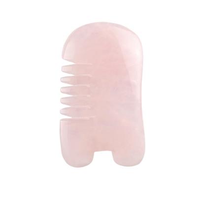 China Rose Quartz Gua Sha Scalp Massage Comb Tool for Head Massage Tools Self Skin Care Spa Facial Lifting Beauty Equipment for sale