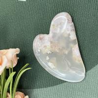 China Natural Hand Repair Jade Heart Shaped Facial Gua Sha Massage Sakura Agate Facial Scraping for Physical Therapy for sale