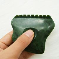 China Customized Logo Green Nephrite Jade Anti Cellulite Guasha Scraper for Facial Skincare for sale