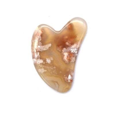 China Body Massager Natural Heart Shape Cherry Blossom Agate Gua Sha Board Care Guasha Massage Tool with Custom Logo for sale