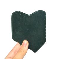 China Dark Green Nephrite Facial Jade Stone Guasha Massager Board for Facial Blood Circulation for sale
