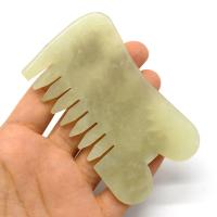 China Xiuyan Jade Guasha Massage Comb Gua Sha Scarping Facial Tools with Infrared Physiotherapy Function 88*50*4mm for sale