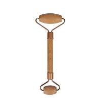 China Wood Handle Double Roller Guasha Facial Massage with Face Massage Natural Jade Gua Sha Roller for sale