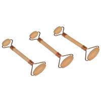 China Wood Handle Double Roller Guasha Facial Massage with Face Massage Natural Jade Gua Sha Roller for sale