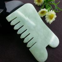 China Handheld Abarke Natural Jade Stone Gua Sha Face Massage Hair Comb with Six Tooth Head Massager for sale