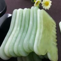 China Handheld Abarke Natural Jade Stone Gua Sha Face Massage Hair Comb with Six Tooth Head Massager for sale