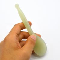 China Body Care Xiuyan Jade Gua Sha Massage Tool Green Spoon-shape Guasha Scarping Tool for Health and Wellness for sale