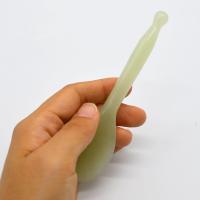 China Body Care Xiuyan Jade Gua Sha Massage Tool Green Spoon-shape Guasha Scarping Tool for Health and Wellness for sale