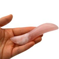 China Polished Rose Quartz Gua Sha Massage Stick 110mm Length for Facial Eye and Acupuncture Point Treatment for sale