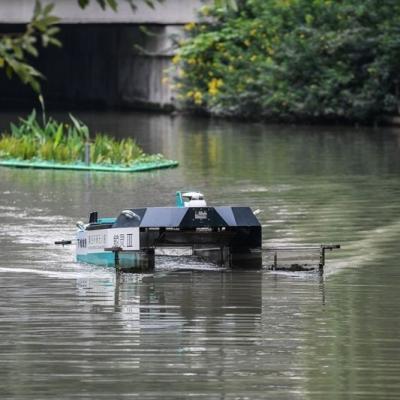 China Electric Thruster Unmanned River Cleaning Boat With Automatic Lifting Garbage Baskets SMURF for sale