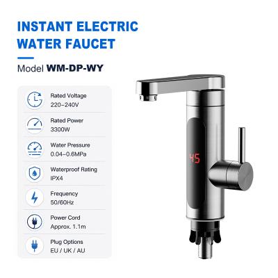 China 3.3KW 304 Stainless Steel LED Digital Display Electric Water Heater Tap Instant Water Heating Faucet for sale