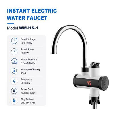 China 3.3KW IPX4 Waterproof Tankless Electric Water Faucet Instant Water Heater Tap for Kitchen Bathroom for sale
