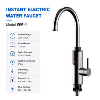 China 3s Fast Heating 3300W EU Plug Electric Water Tap with 304 Stainless Steel Instant Water Heater for sale