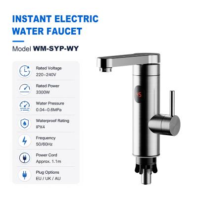 China 3300W 304 Stainless Steel Instant Water Heater Tap with 360° Free Rotation for Bathroom for sale