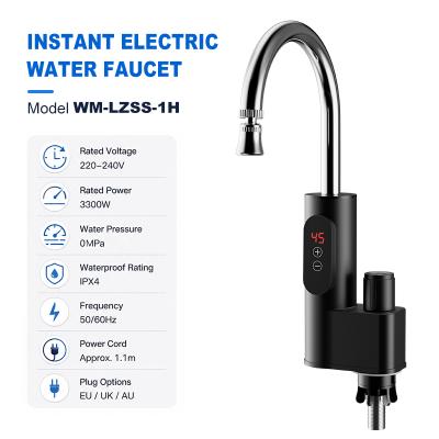 China 304 Stainless Steel Electric Water Tap with 3s Fast Heating Digital Temperature Display and 3300W Power for sale